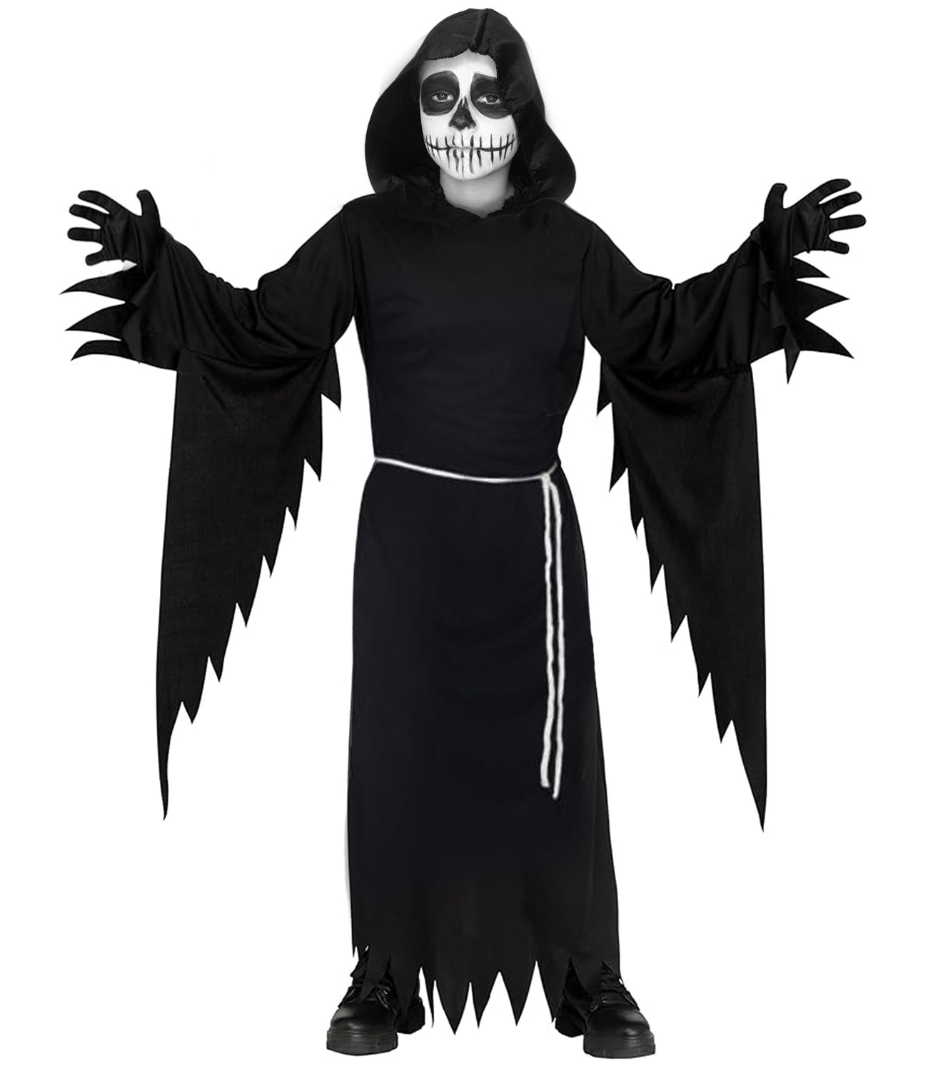 Teen Grim Reaper Black color Costume | Hooded Robe with Skeleton Accen ...